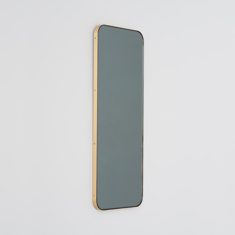 Quadris Black Tinted Rectangular Mirror with Brass Frame, Bespoke ...