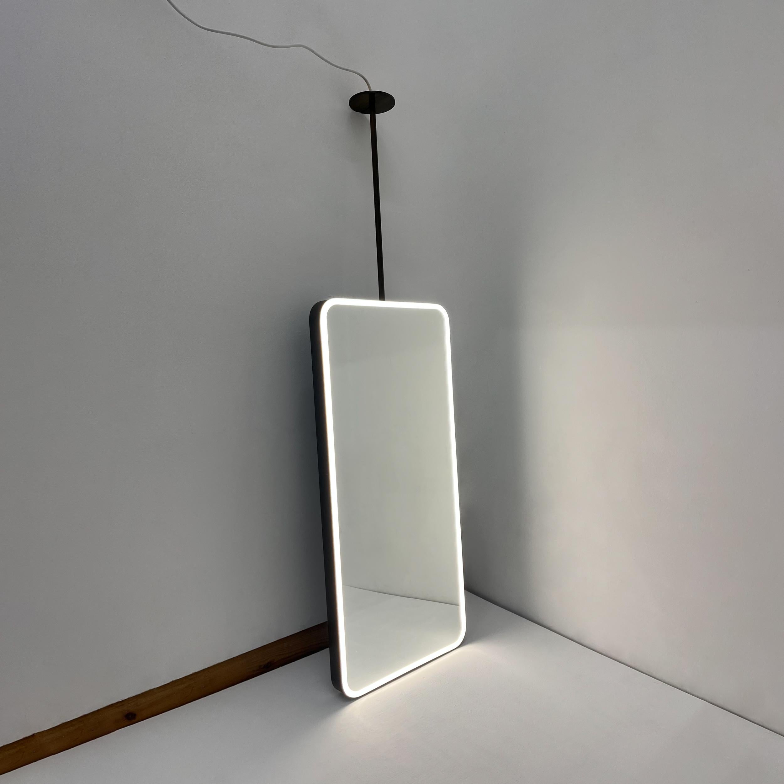 Quadris Ceiling Suspended Illuminated Rectangular Mirror, Bronze Patina ...