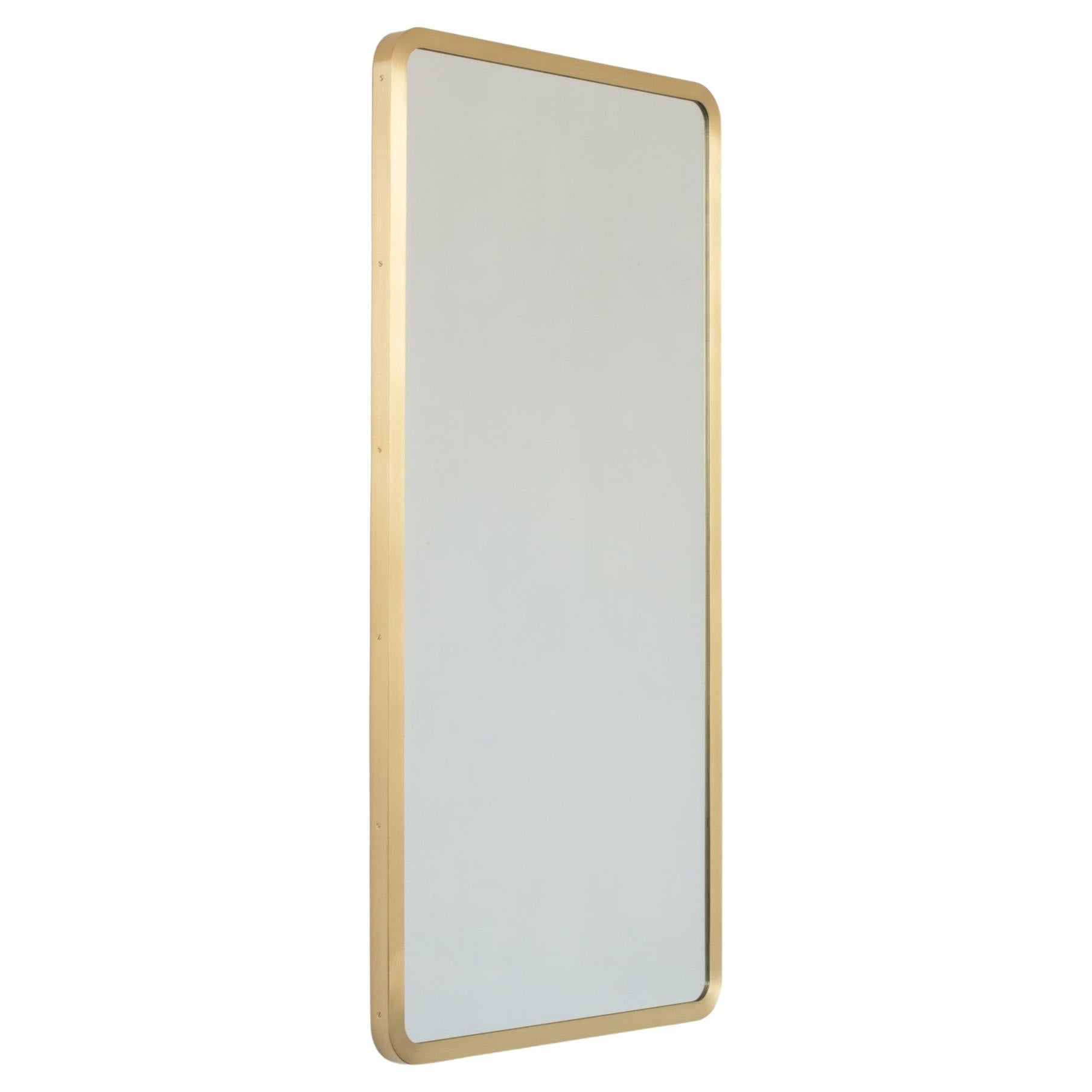 Quadris Rectangular Modern Mirror with a Brass Full Front Frame, Small ...