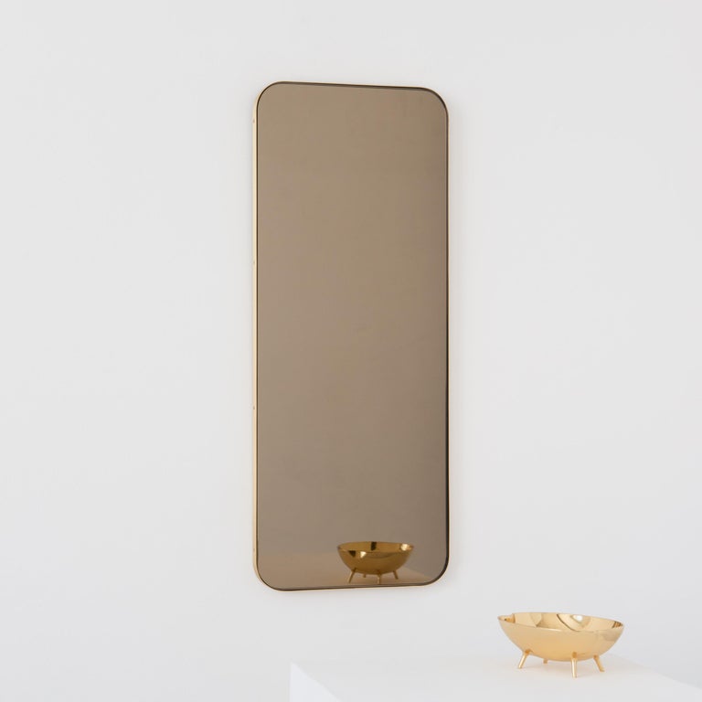 Quadris Bronze Tinted Rectangular Contemporary Mirror with a Brass ...