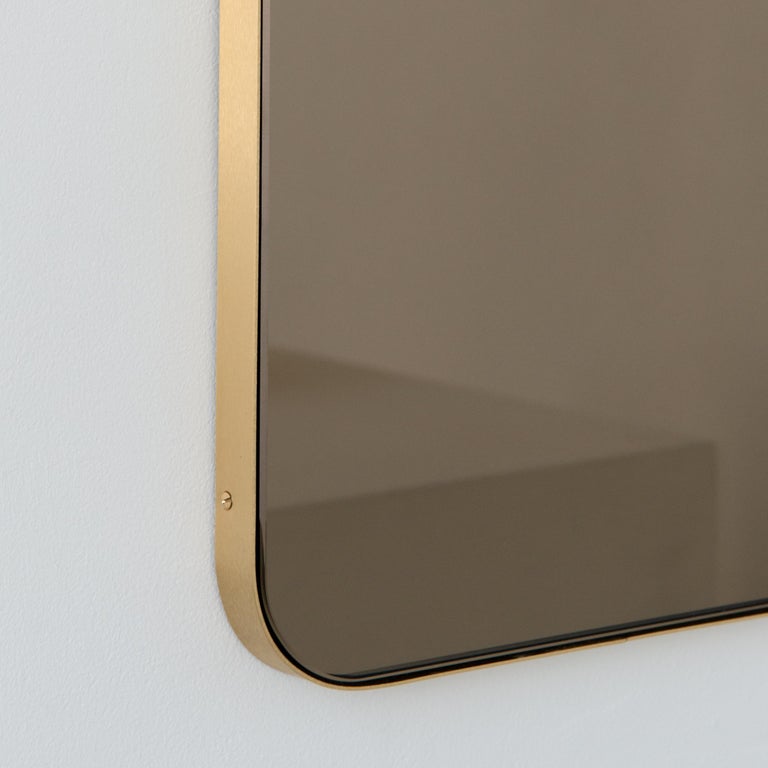 Quadris Bronze Tinted Rectangular Contemporary Mirror with a Brass ...