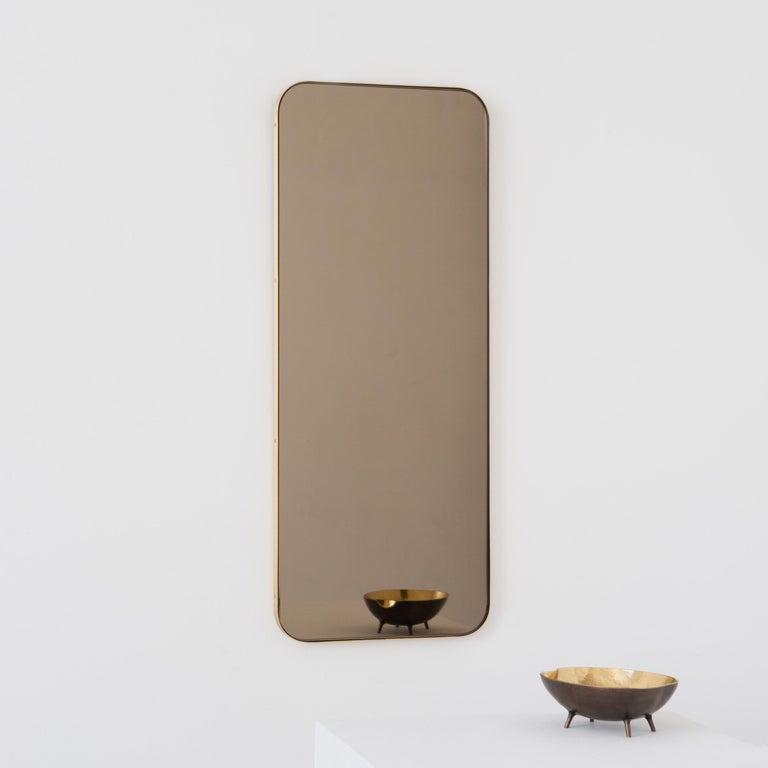 Quadris Bronze Tinted Rectangular Contemporary Mirror with a Brass ...