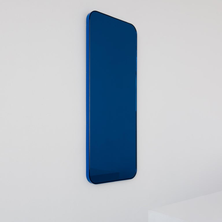 Quadris Rectangular Contemporary Blue Tinted Mirror with a Blue Frame ...