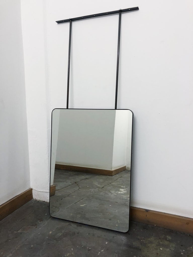 Quadris Suspended Rectangular Mirror with Blackened Stainless Steel ...