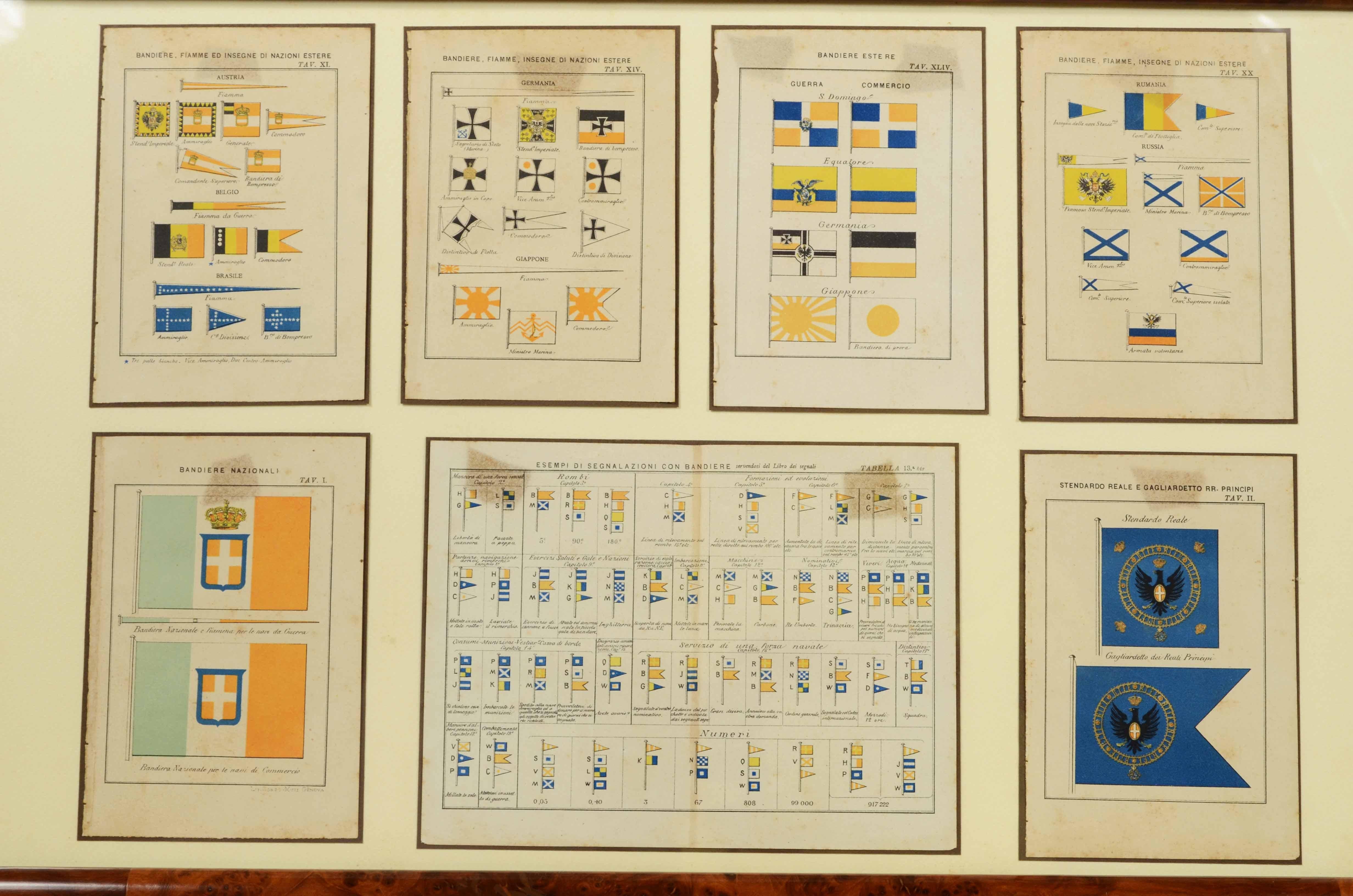 Framework with 7 pages of flags from the Regia Marina Italiana Military ...