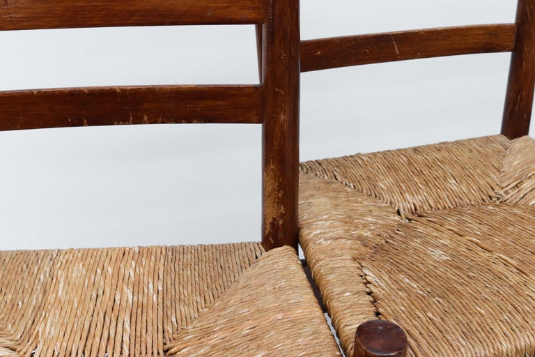 Quaker Style Ladder Back Dining Chairs with Rush Seats and Bible Shelf ...