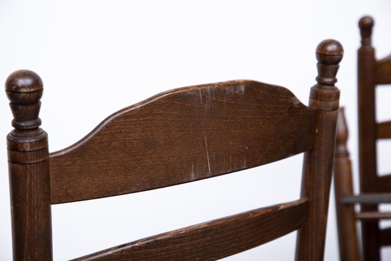 Quaker Style Ladder Back Rush and Velvet Dining Chairs at 1stDibs