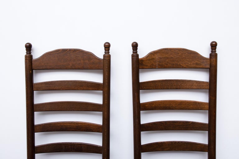 Quaker Style Ladder Back Rush and Velvet Dining Chairs at 1stDibs
