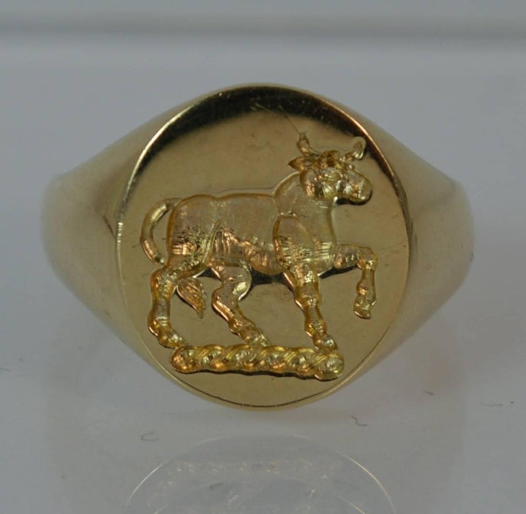 Quality 9 Carat Gold Prancing Bull Intaglio Seal Signet Ring at 1stDibs ...
