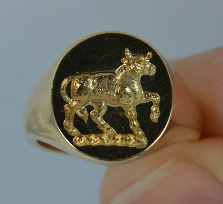 Quality 9 Carat Gold Prancing Bull Intaglio Seal Signet Ring at 1stDibs ...