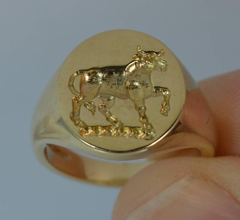 Quality 9 Carat Gold Prancing Bull Intaglio Seal Signet Ring at 1stDibs ...