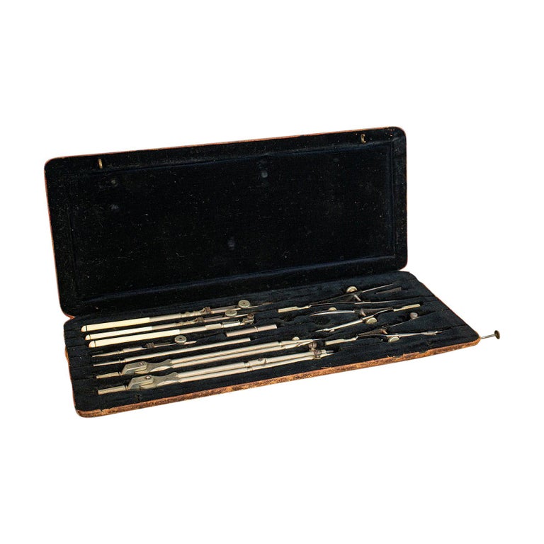 Quality Antique Drawing Instrument Set, German, Architect, Cartographer ...