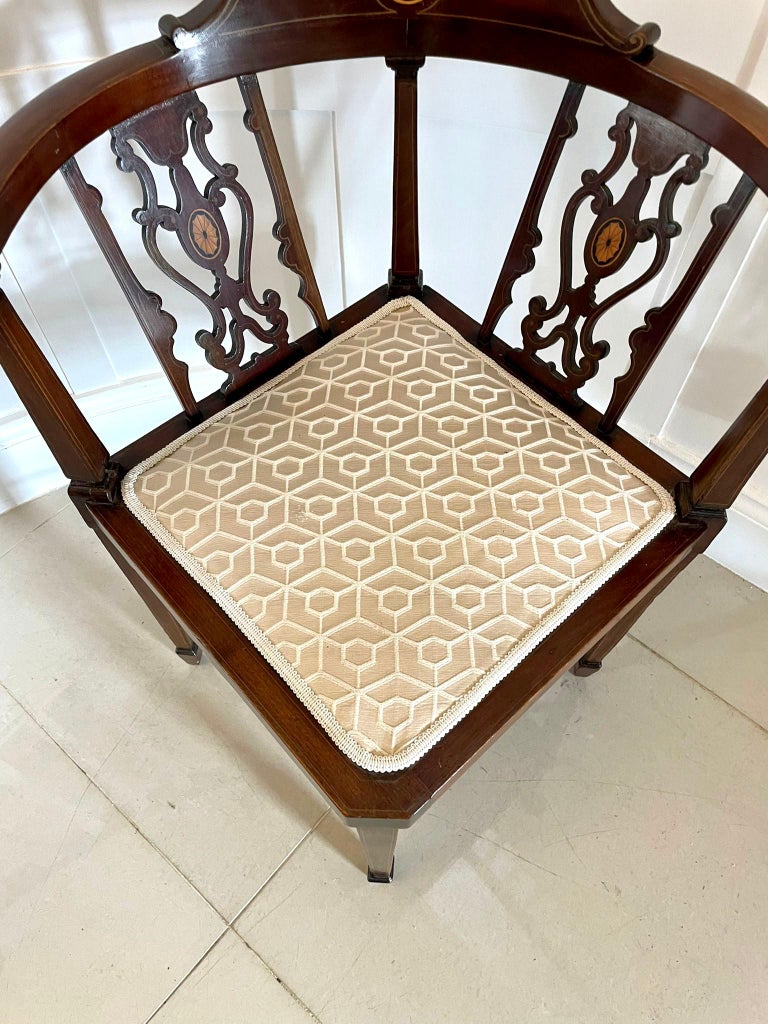 Quality Antique Edwardian Mahogany Inlaid Corner Chair For Sale at 1stDibs