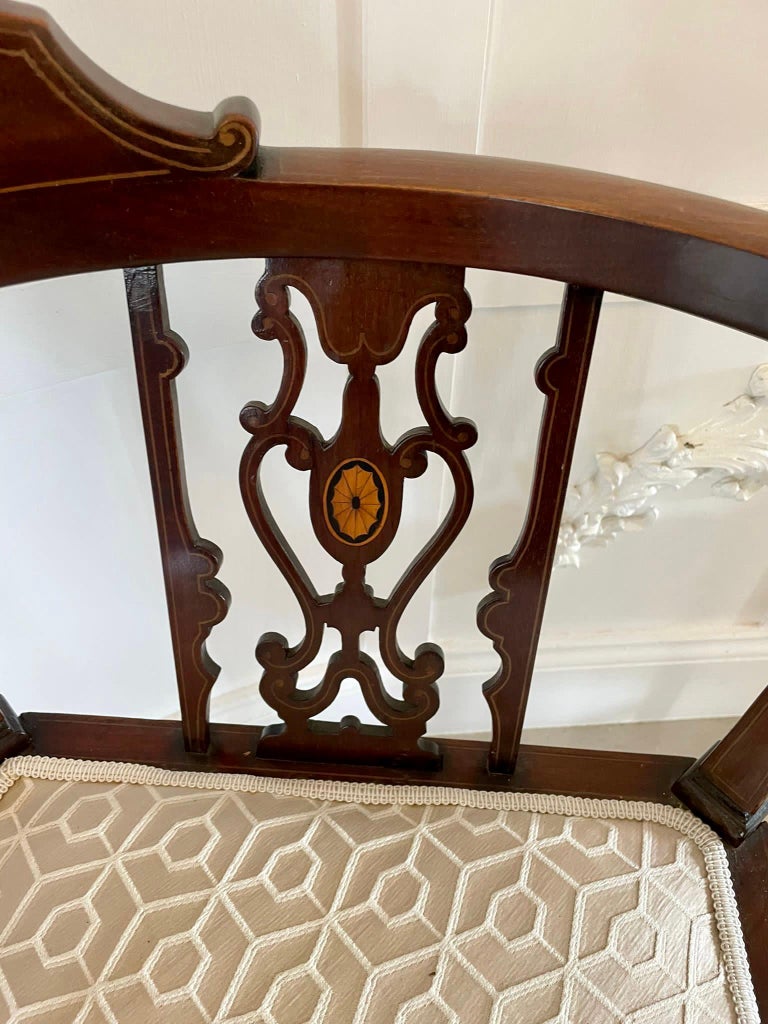 Quality Antique Edwardian Mahogany Inlaid Corner Chair For Sale at 1stDibs