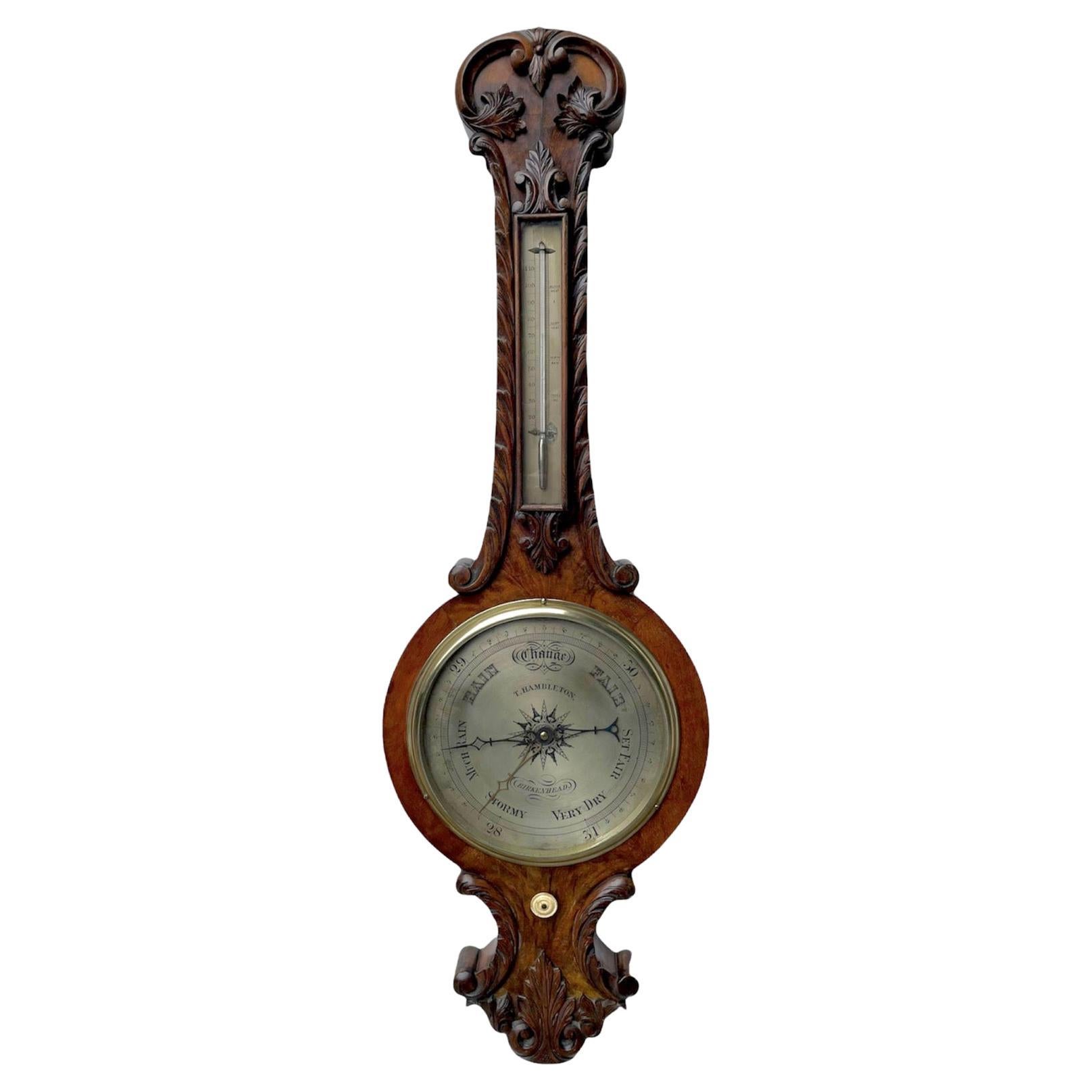 Antique Carved Walnut Aneroid Banjo Barometer at 1stDibs | reyn time clock