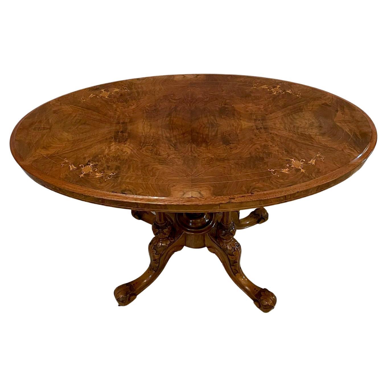 Victorian Burr Walnut, Satinwood, Box and Ebony Inlaid Circular Centre ...