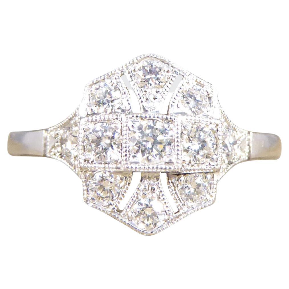 Premium Period Art Deco Replica Emerald and Diamond Ring in 18ct White ...