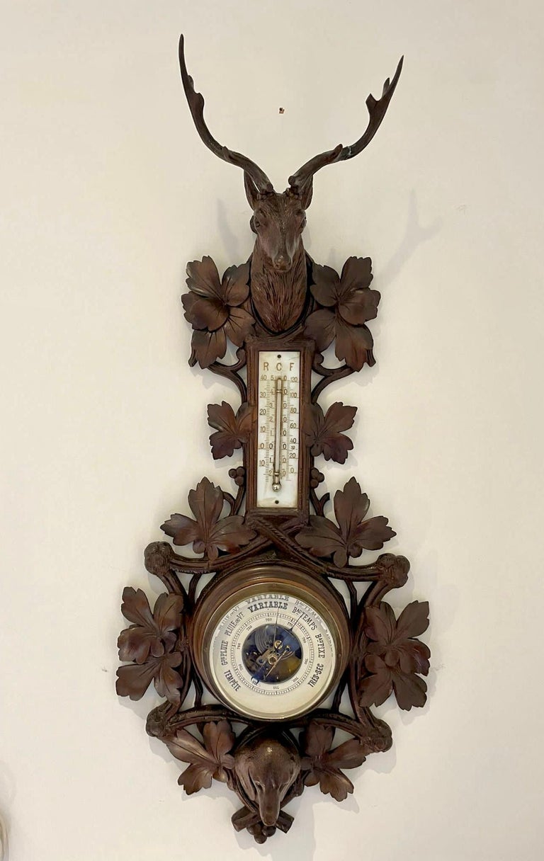 Quality Black Forest Carved Walnut Barometer For Sale at 1stDibs