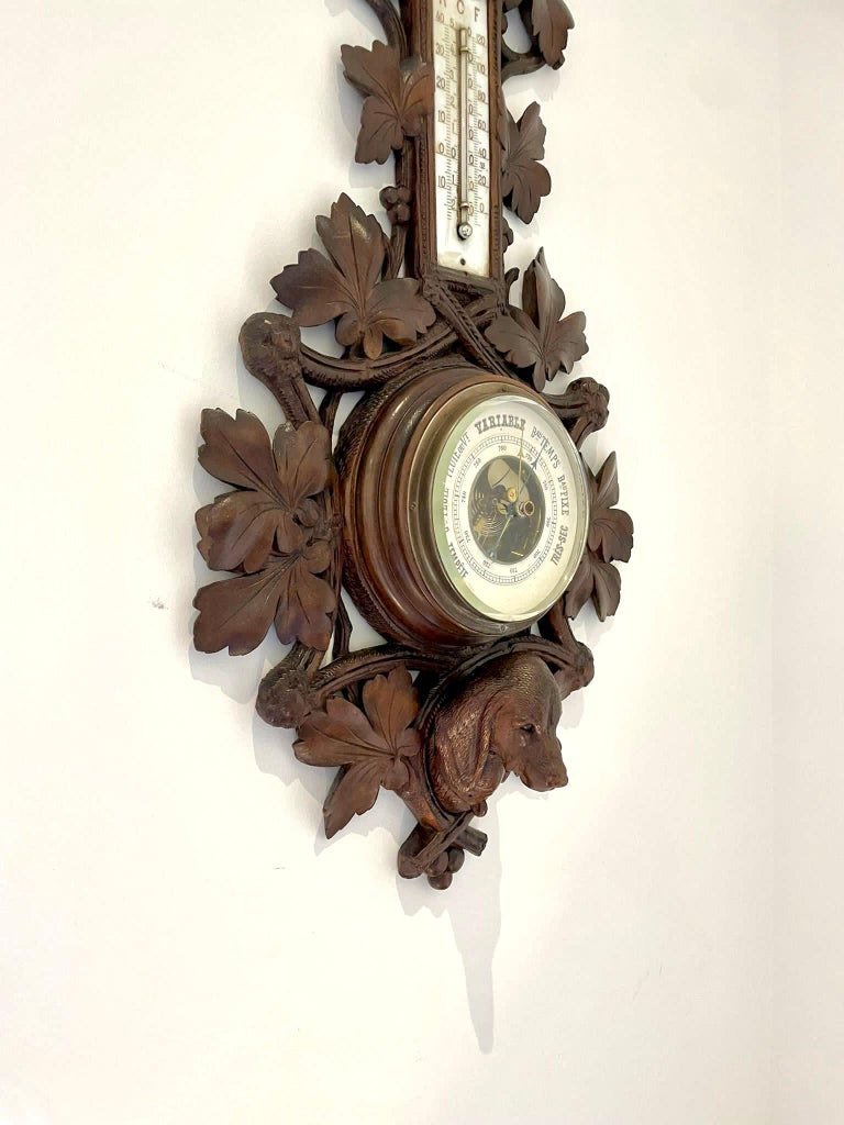 Quality Black Forest Carved Walnut Barometer For Sale at 1stDibs