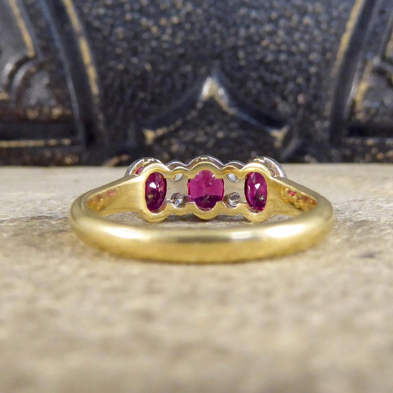 Quality Burma Ruby Three Stone Ring with Diamond Spacers in 18ct Gold ...
