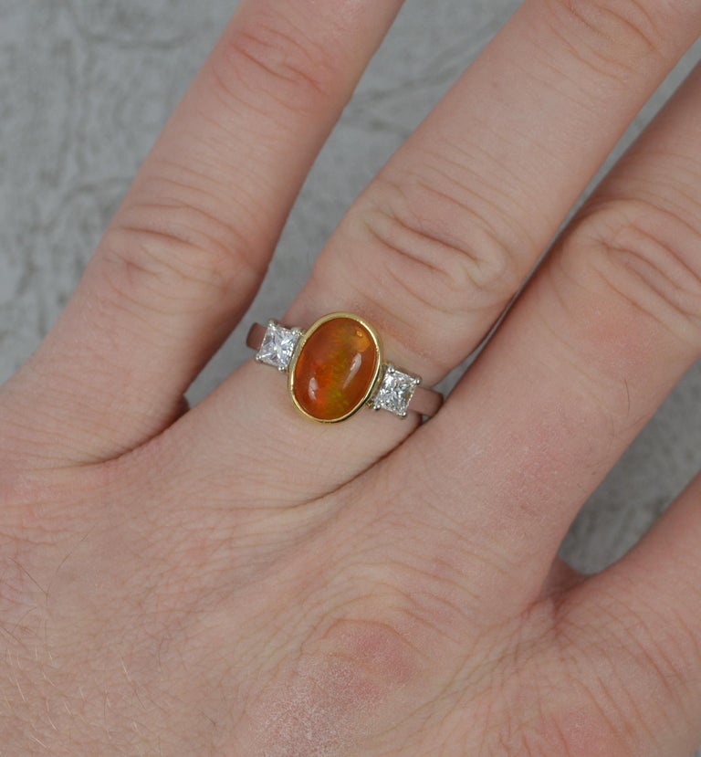 Quality Opal and VVS Diamond 18 Carat White Gold Trilogy Ring For Sale ...