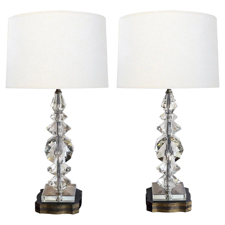 Quality Pair of French 1950's Stacked Crystal Boudoir Lamps For Sale at ...