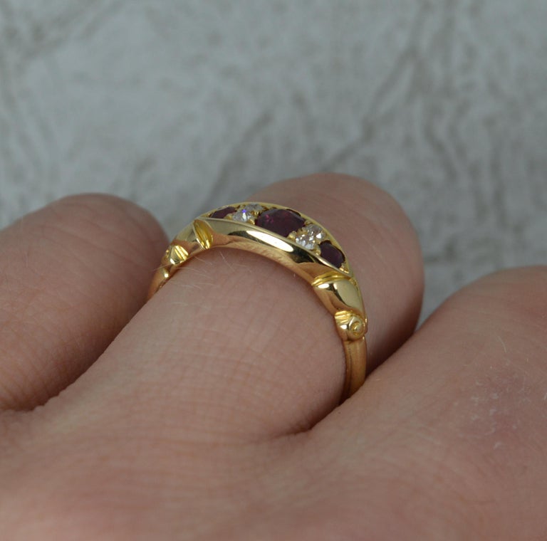 Quality Victorian 18ct Gold Ruby and Diamond Boat Cluster Ring at 1stDibs