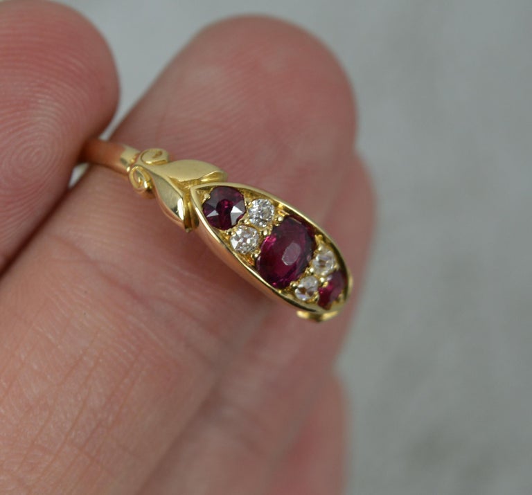 Quality Victorian 18ct Gold Ruby and Diamond Boat Cluster Ring at 1stDibs