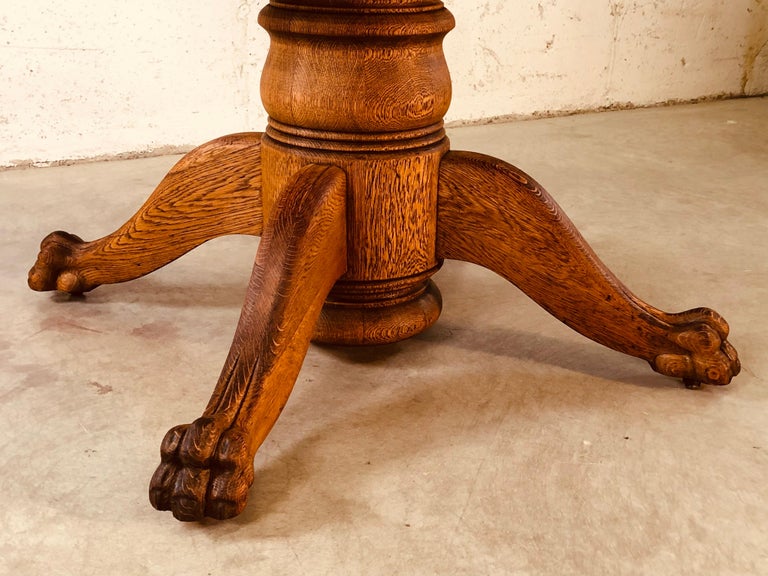 Quartersawn Oak Pedestal Claw Foot Table For Sale at 1stDibs | oak claw ...