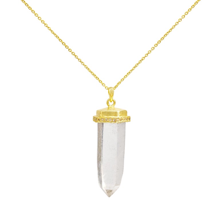 Quartz Crystal Shard Set in 18kt Gold Cap with Brilliant Cut Diamonds ...