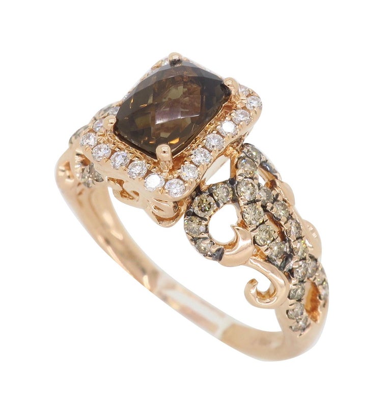 Quartz and Diamond Ring in 14 Karat Rose Gold at 1stDibs