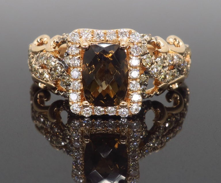 Quartz and Diamond Ring in 14 Karat Rose Gold at 1stDibs