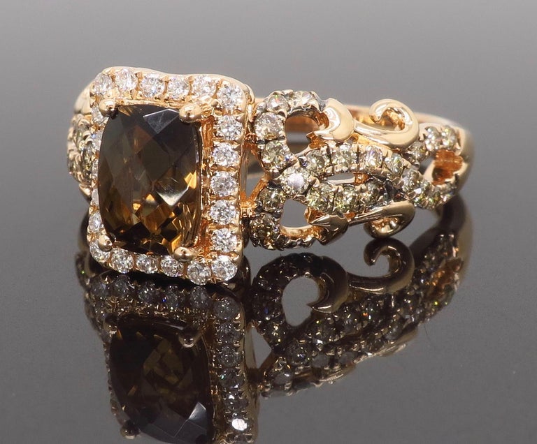 Quartz and Diamond Ring in 14 Karat Rose Gold at 1stDibs