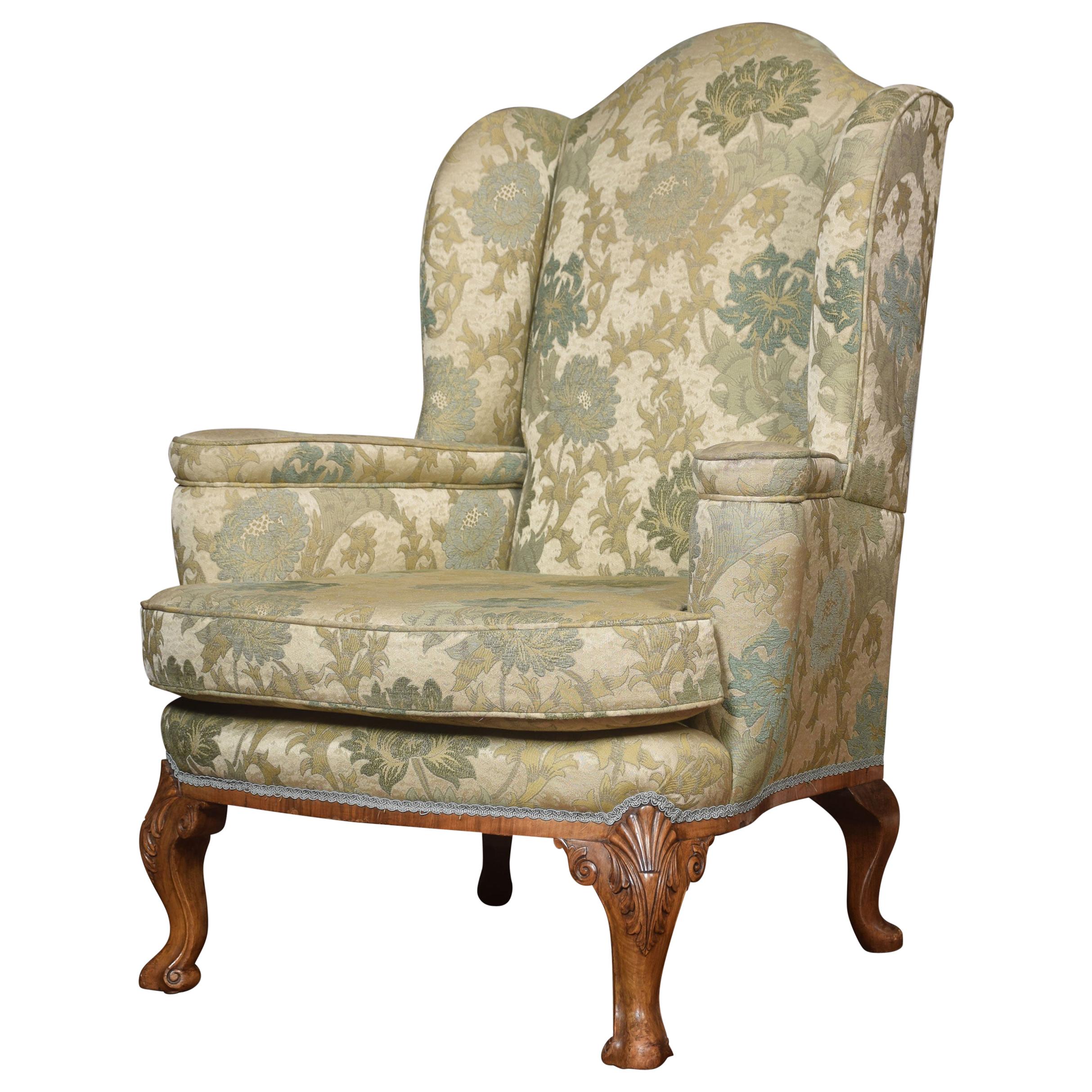 Queen Ann Style Wing Armchair at 1stDibs
