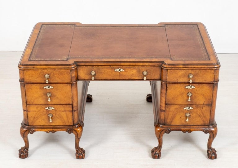 Queen Anne Desk Walnut Bureau Writing Table For Sale at 1stDibs