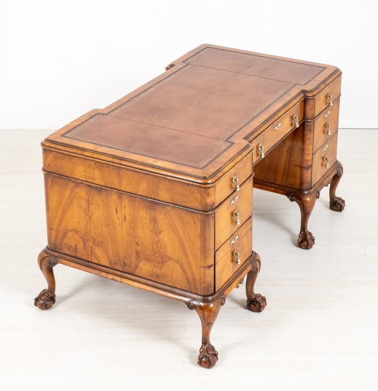 Queen Anne Desk Walnut Bureau Writing Table For Sale at 1stDibs