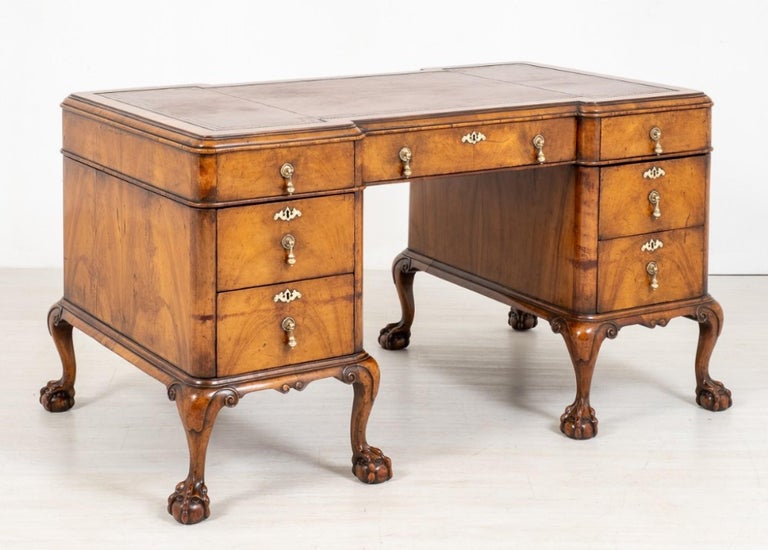 Queen Anne Desk Walnut Bureau Writing Table For Sale at 1stDibs