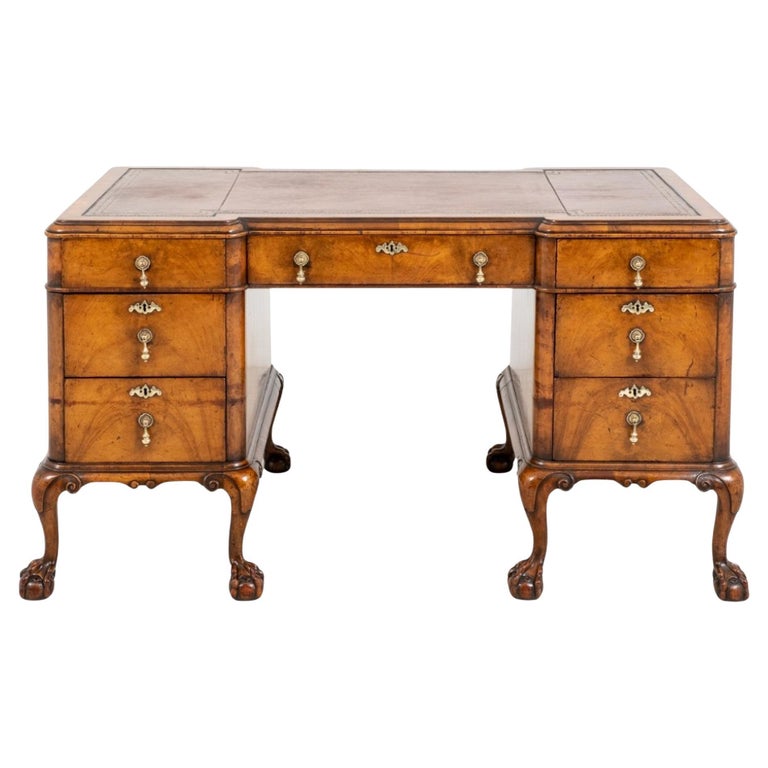 Queen Anne Desk Walnut Bureau Writing Table For Sale at 1stDibs
