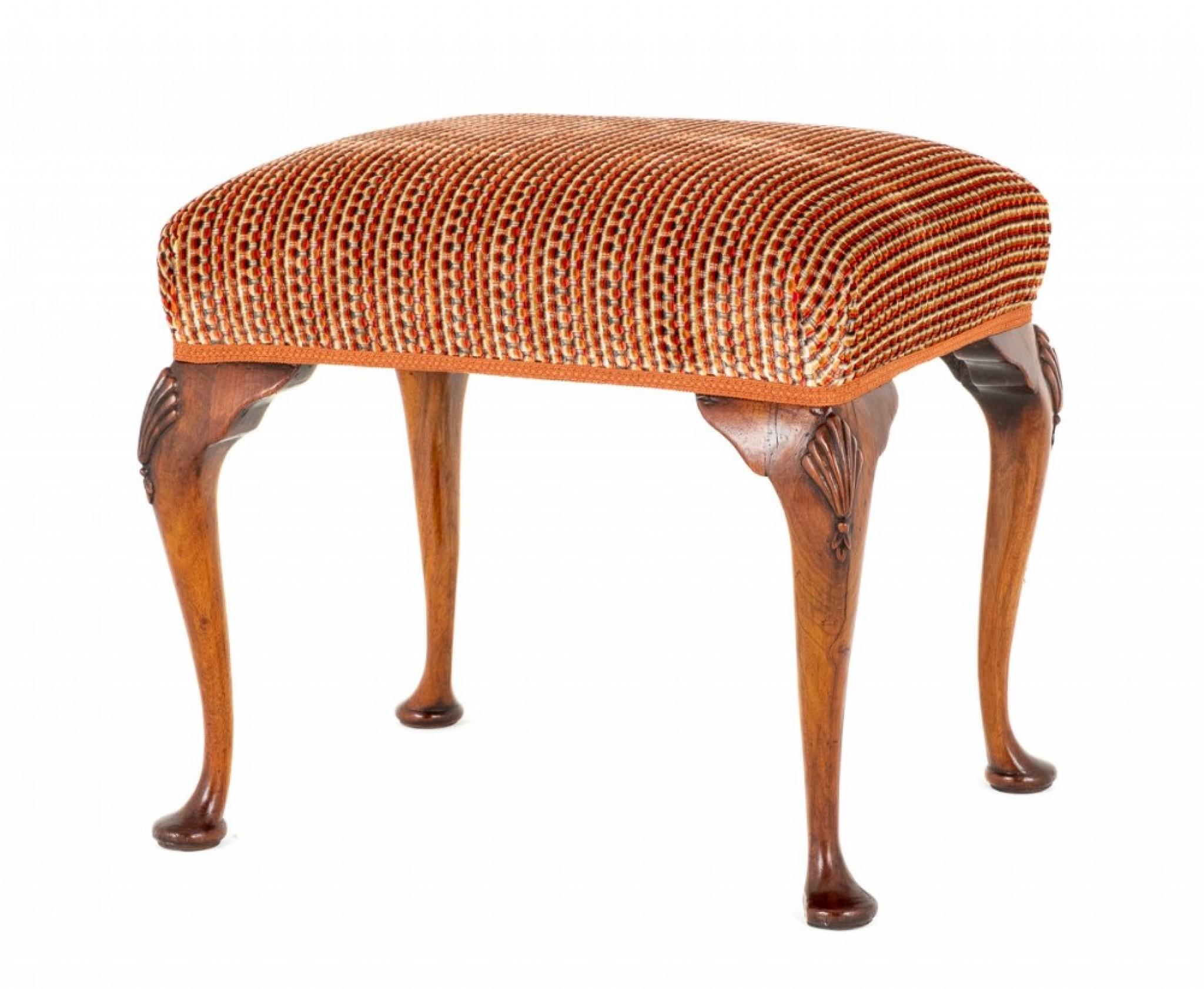Queen Anne Stool Walnut Seat For Sale at 1stDibs