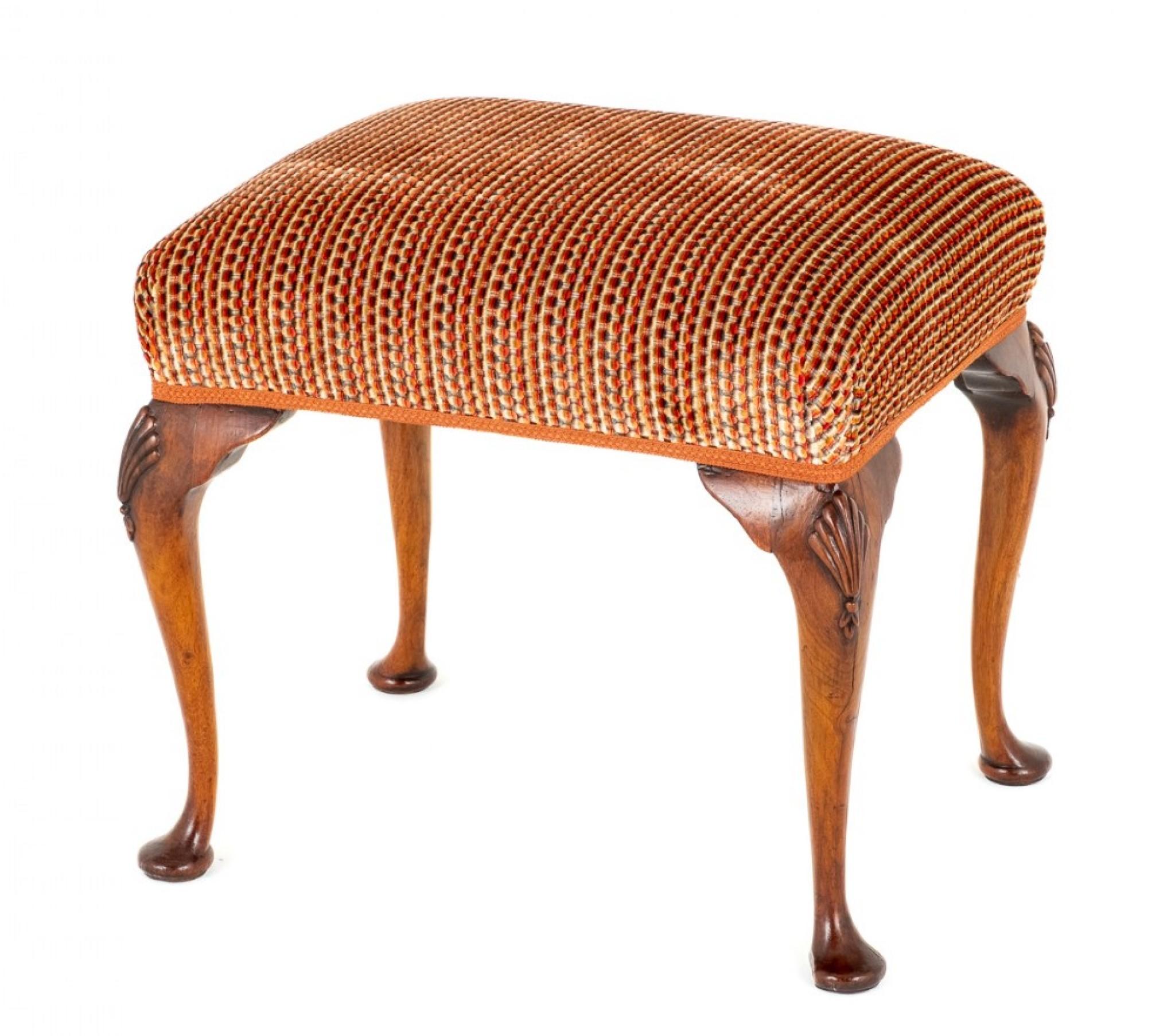 Queen Anne Stool Walnut Seat For Sale at 1stDibs