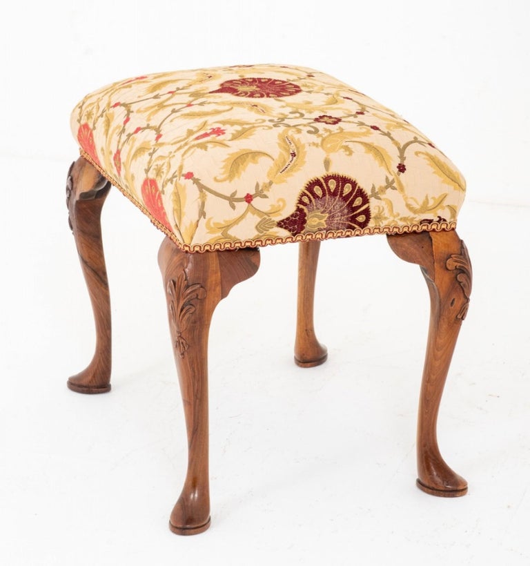 Queen Anne Stool Walnut Seat For Sale at 1stDibs