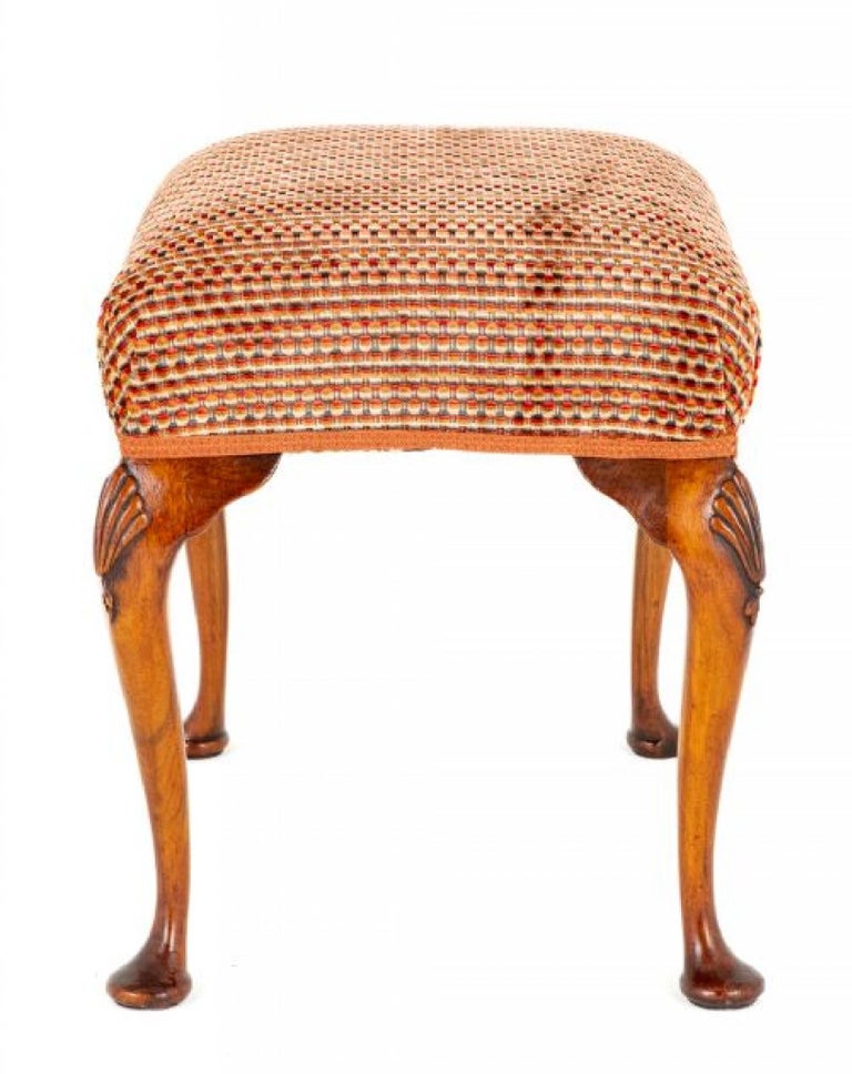 Queen Anne Stool Walnut Seat For Sale at 1stDibs