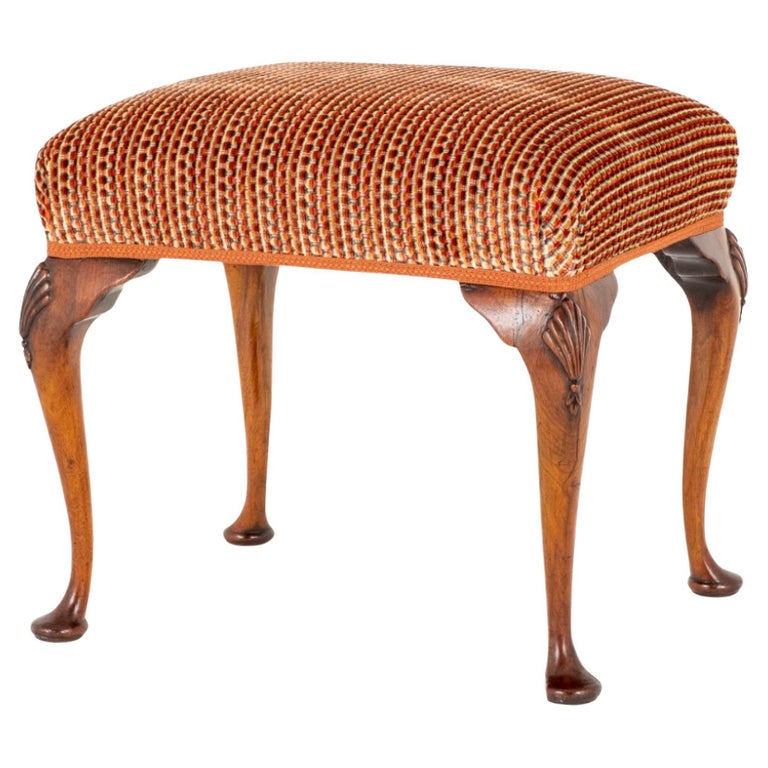Queen Anne Stool Walnut Seat For Sale at 1stDibs