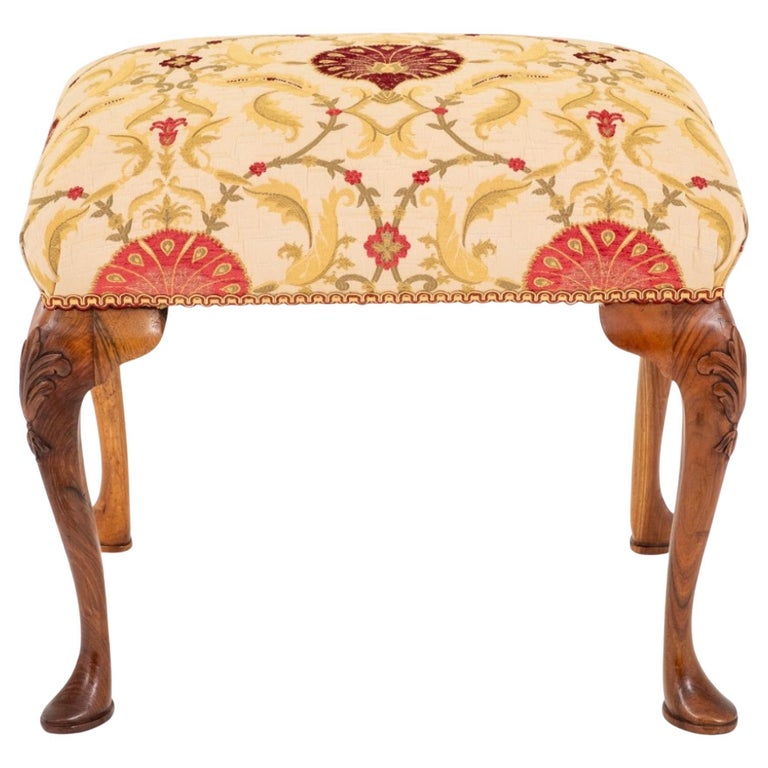 Queen Anne Stool Walnut Seat For Sale at 1stDibs