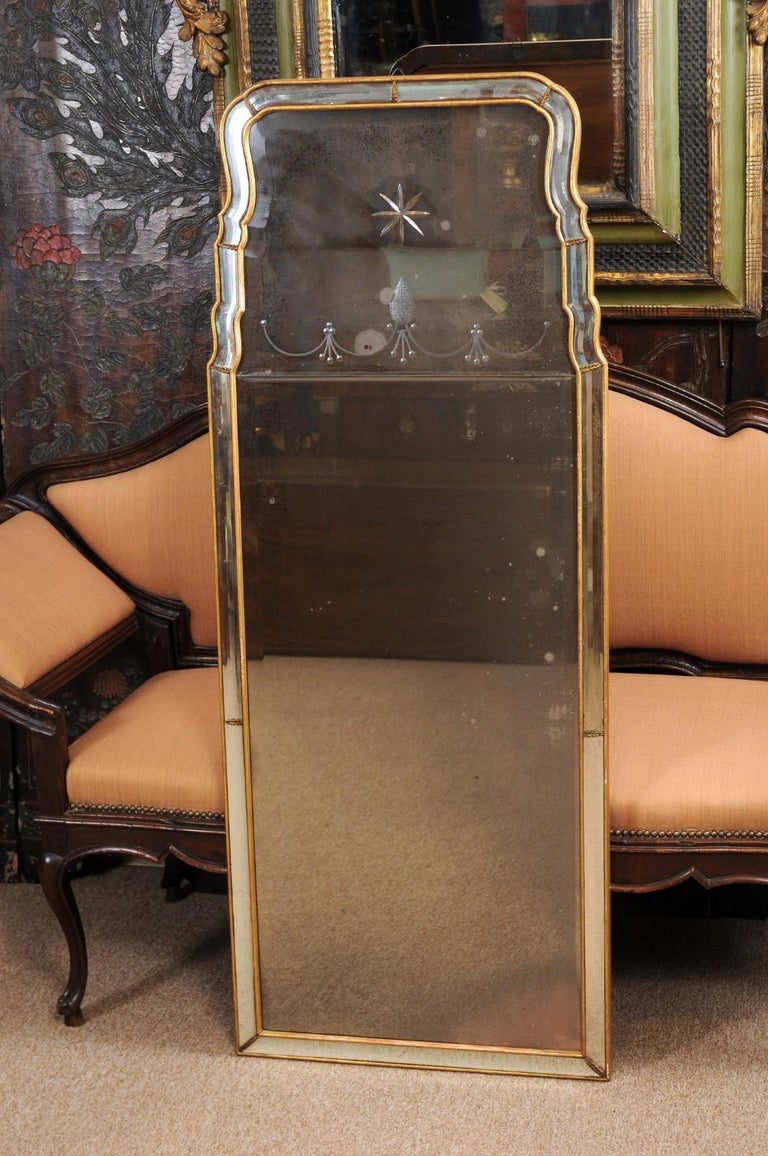 Queen Anne Style Etched Glass Mirror, Early 20th Century at 1stDibs