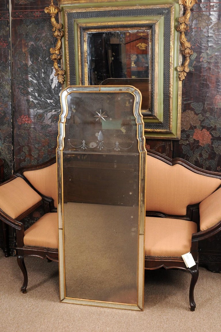 Queen Anne Style Etched Glass Mirror, Early 20th Century at 1stDibs