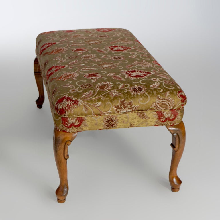 Queen Anne Style Upholstered Mahogany Long Bench 20th C For Sale at 1stDibs