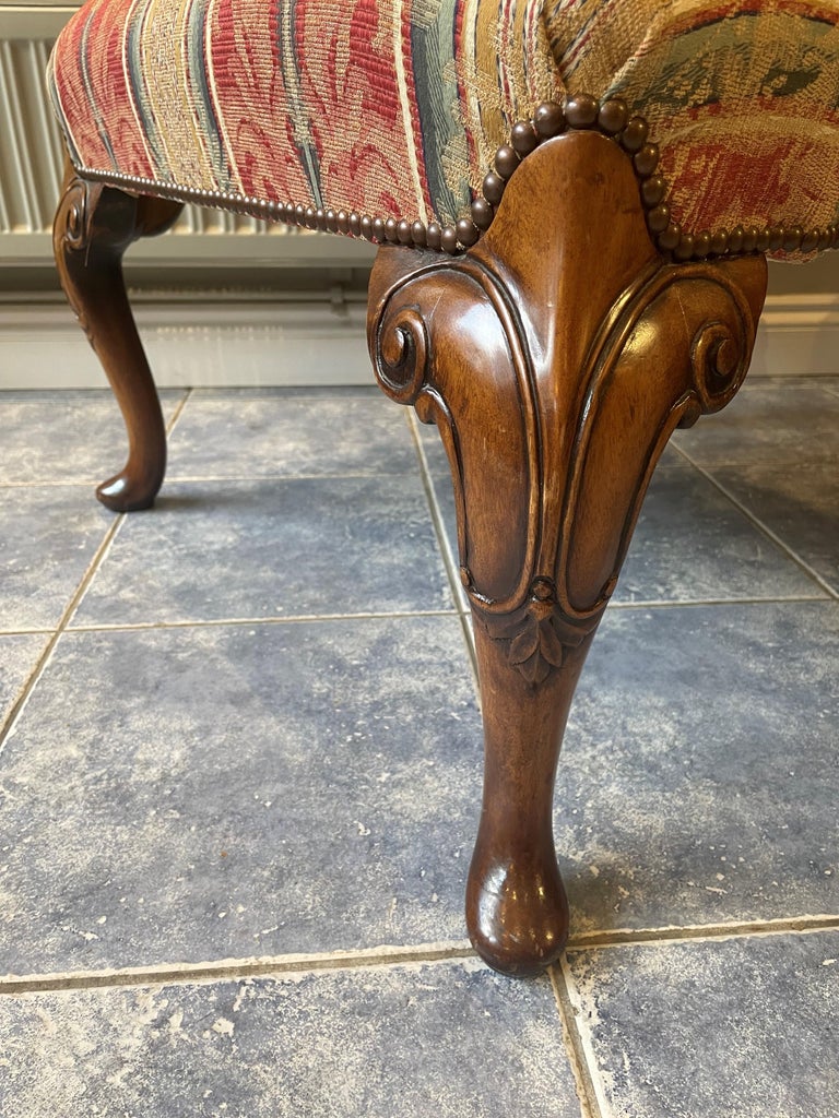 Queen Anne Style Upholstered Walnut Armchair at 1stDibs