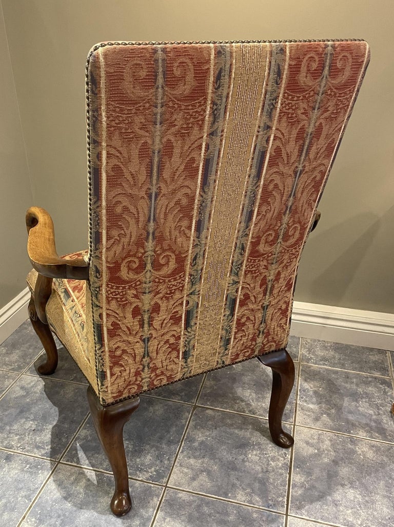 Queen Anne Style Upholstered Walnut Armchair at 1stDibs