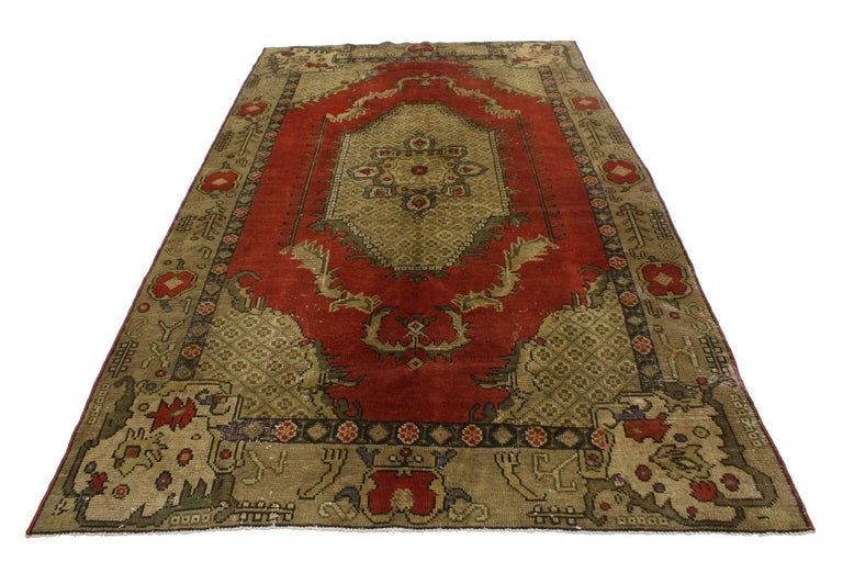 Queen Anne Style Vintage Turkish Oushak Area Rug at 1stDibs